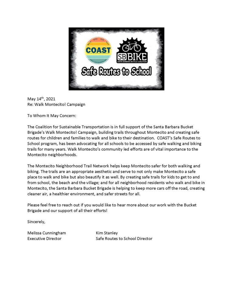 Walk Montecito Endorsement Letters - Santa Barbara Bucket Brigade